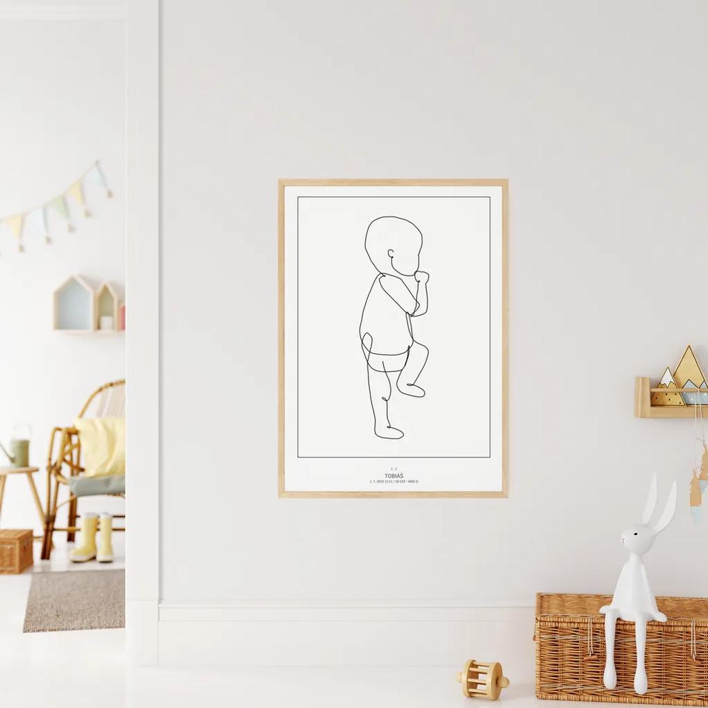 Plakát Miminko v životní velikosti 50 x 70 cm Barva pozadí: Bílá, Varianta: Jedním tahem - minimal se srdíčkem - sourozenci
