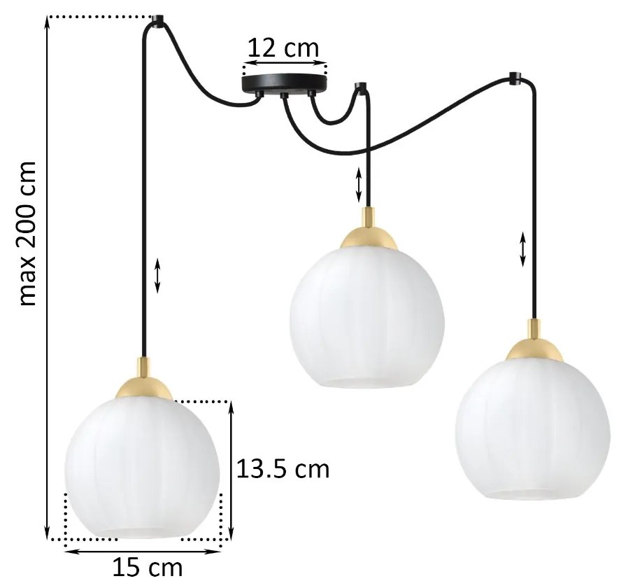 Závěsné svítidlo Costa Spider, 3x bílé skleněné stínítko, b/g