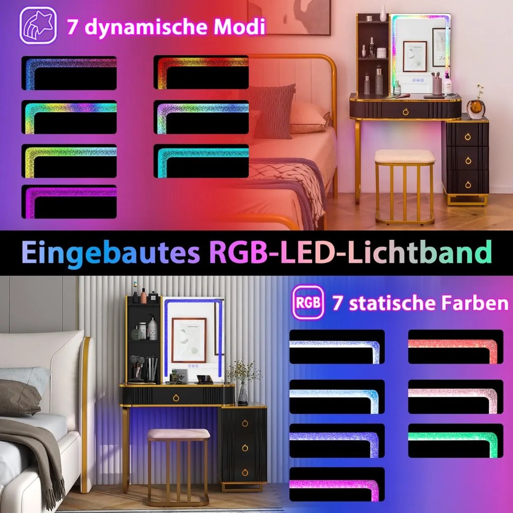 Costway Toaletní stolek s LED osvětlením se 7 dynamickými a 7 statickými