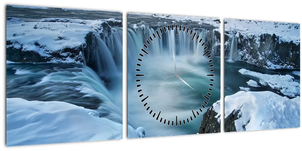 Obraz - Vodopád Bohů, Island (s hodinami) (90x30 cm)