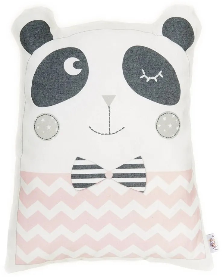 Růžový dětský polštářek s příměsí bavlny Mike & Co. NEW YORK Pillow Toy Panda, 25 x 36 cm