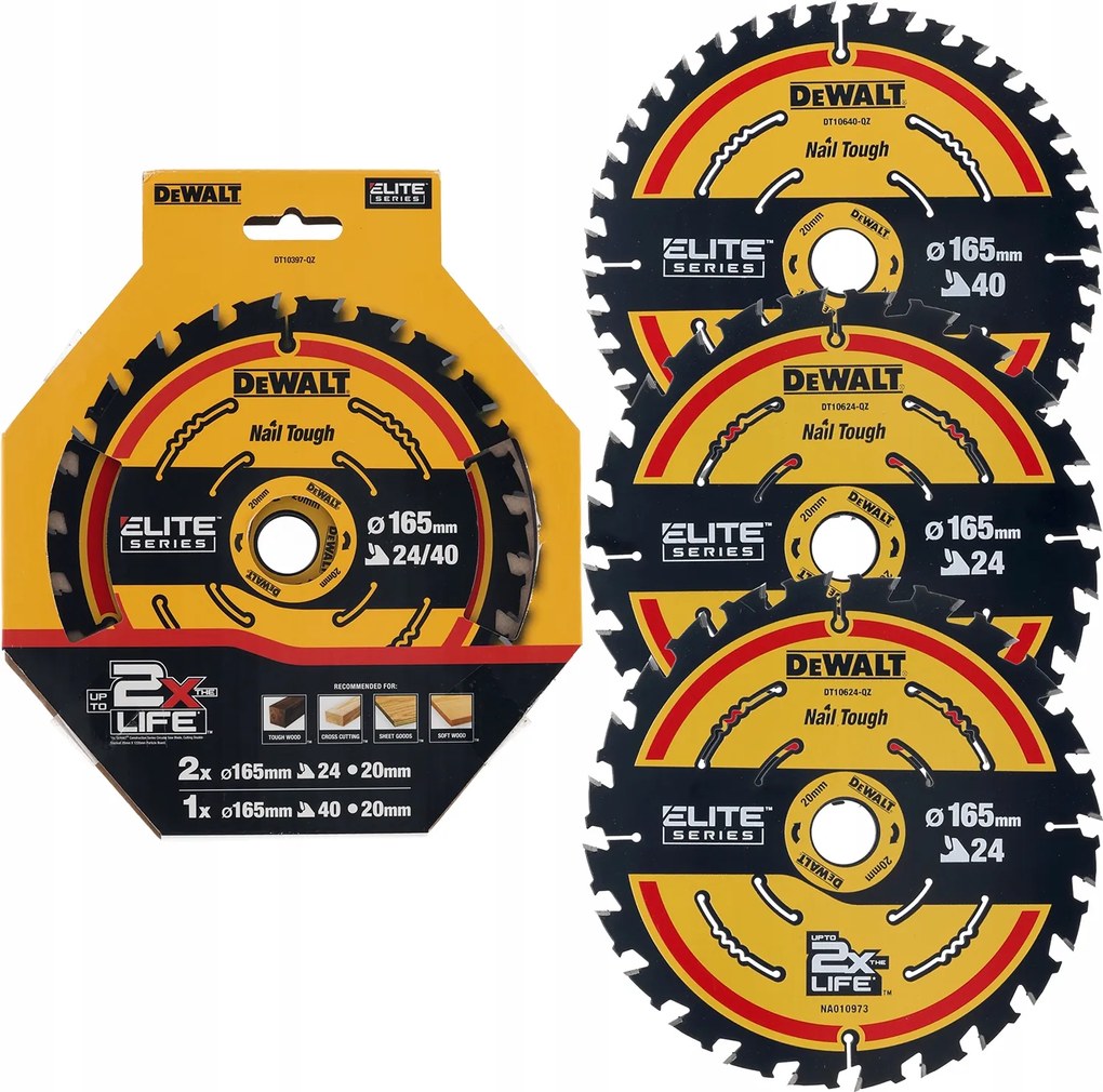 Pila Na Dřevo Elite 2x165MM 24Z 165MM 40Z 3KS DT10397-QZ Dewalt