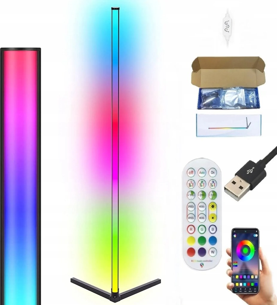 Stojací rohová podlahová lampa Rgb 90 Led Dálkový Ovladač Apka 155 cm 3D efekt duhy
