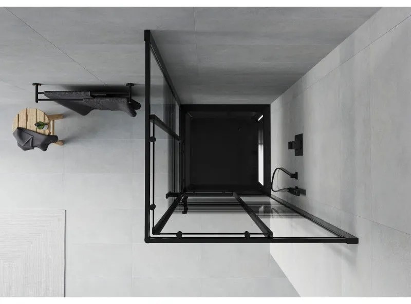 Mexen Rio, čtvercový sprchový kout 80(dveře)x80(dveře)x190 cm, 5mm čiré sklo-vzor pásky, černý profil + černá sprchová vanička SLIM, 860-080-080-70-20-4070B