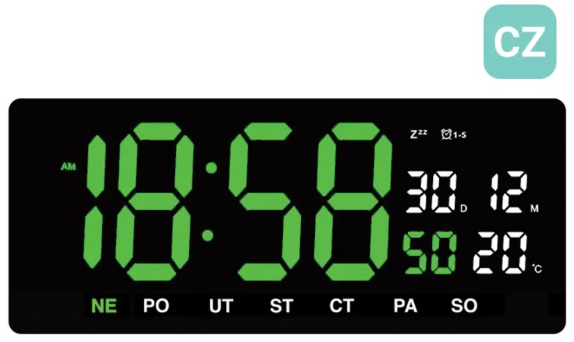 JVD Digitální černé hodiny s LED zelenými číslicemi JVD DH3604.4