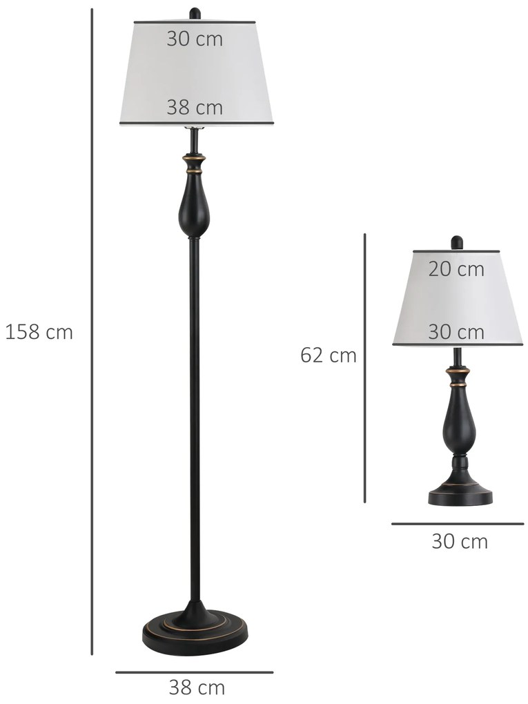 HOMCOM Sada lamp, 1 stojací a 2 stolní, černo-bílé B31-183