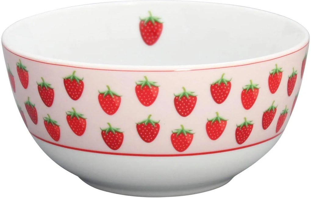 Krasilnikoff Miska Strawberry, růžová barva, bílá barva, porcelán