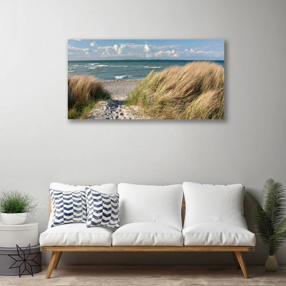 Obraz na plátně Pláž Moře Tráva Krajina 140x70 cm