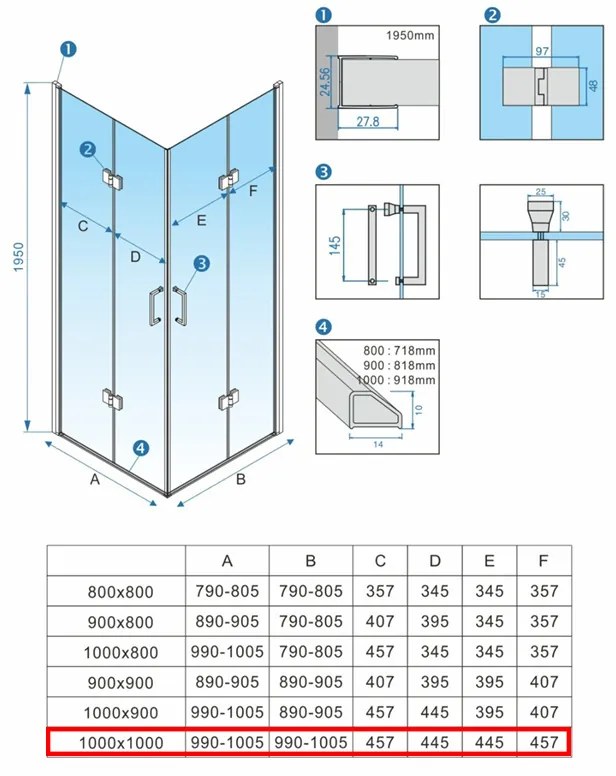 BPS-koupelny Čtvercový sprchový kout HYD-SK08B 100x100 černá/transparent