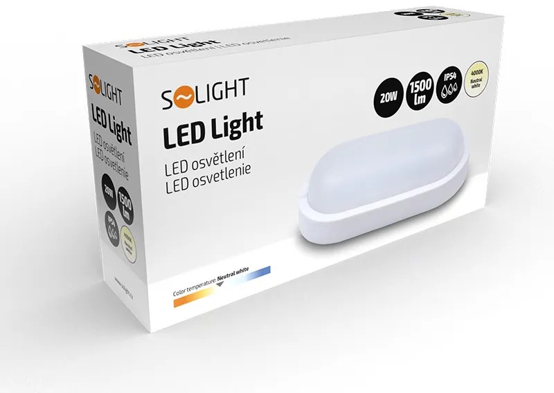 Solight LED venkovní osvětlení oválné, 20W, 1500lm, 4000K, IP54, 26cm