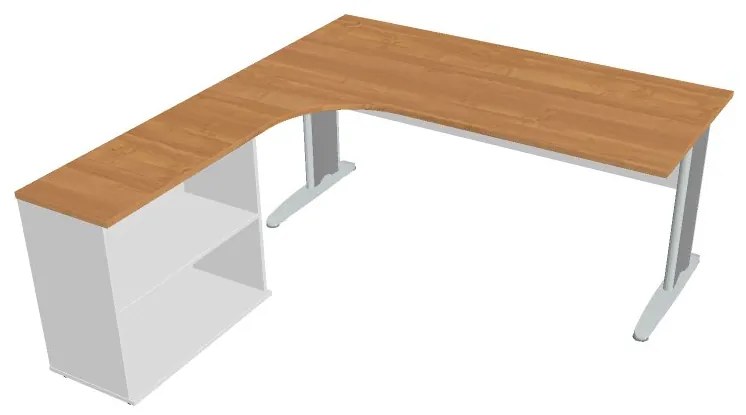 Sestava stolu a skříně pravá 180 cm - Hobis Cross CE 1800 H P Dekor stolové desky: olše, Dekor lamino podnože: bílá, Barva nohou: Stříbrná