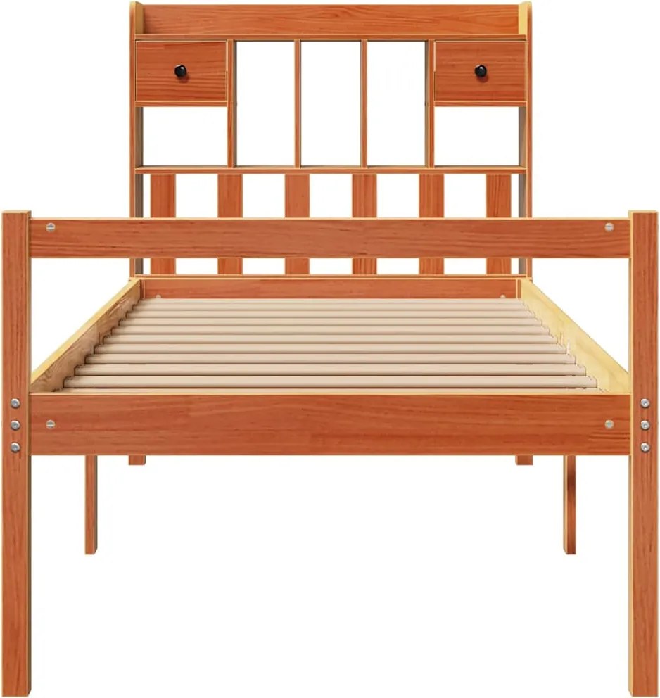 Postel s knihovnou bez matrace hnědá 75x190 cm masivní borovice 3322065