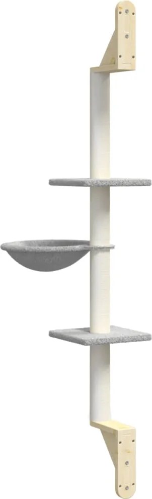 Nástěnné škrabadlo pro kočky se sloupkem světle šedé 142,5 cm 172396
