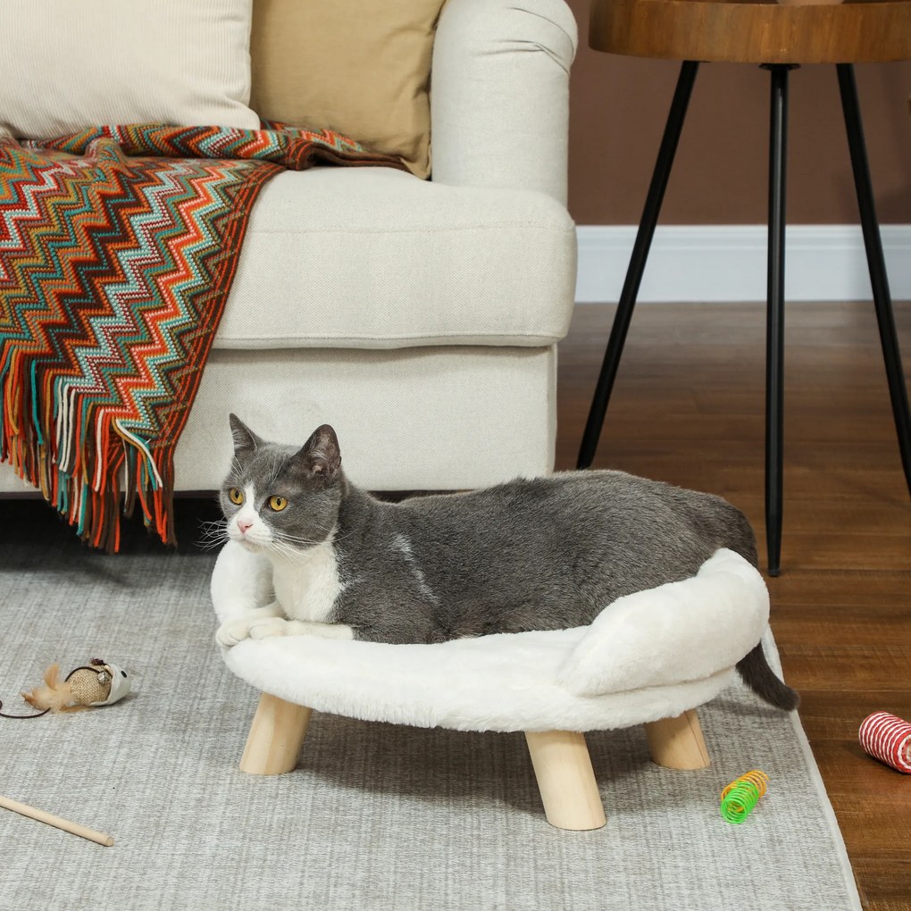 PawHut Útulná pohovka pro domácí mazlíčky Zvýšený design pohovka pro psy a kočky flanelová krémová 47x40x20cm s dřevěnými nožkami pro domácí mazlíčky…
