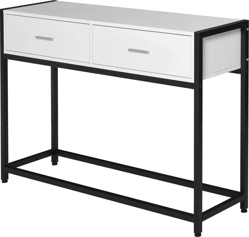 Konzolový stolek HOMCOM 120x34x81 cm s 2 zásuvkami a nastavitelnými nohami – Moderní stylový nábytek do předsíně a obývacího pokoje v černé a bílé bar