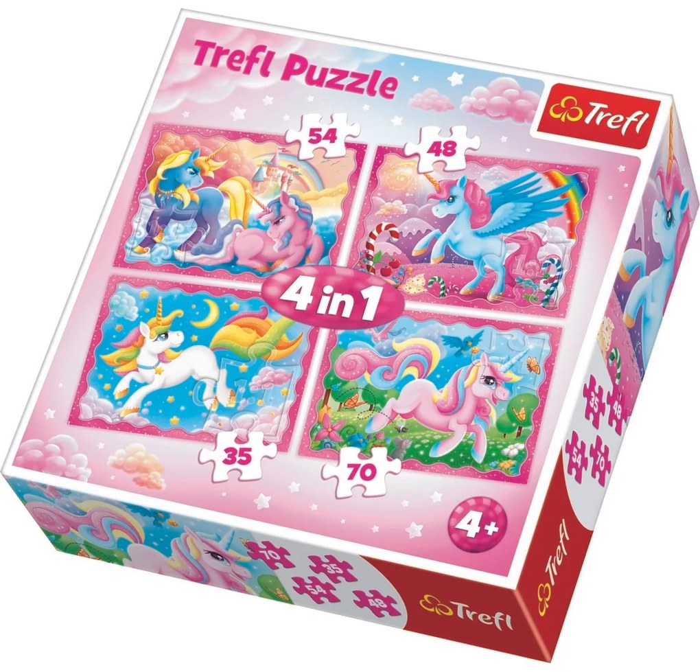 Trefl Puzzle Jednorožci 4v1 (35,48,54,70 dílků)