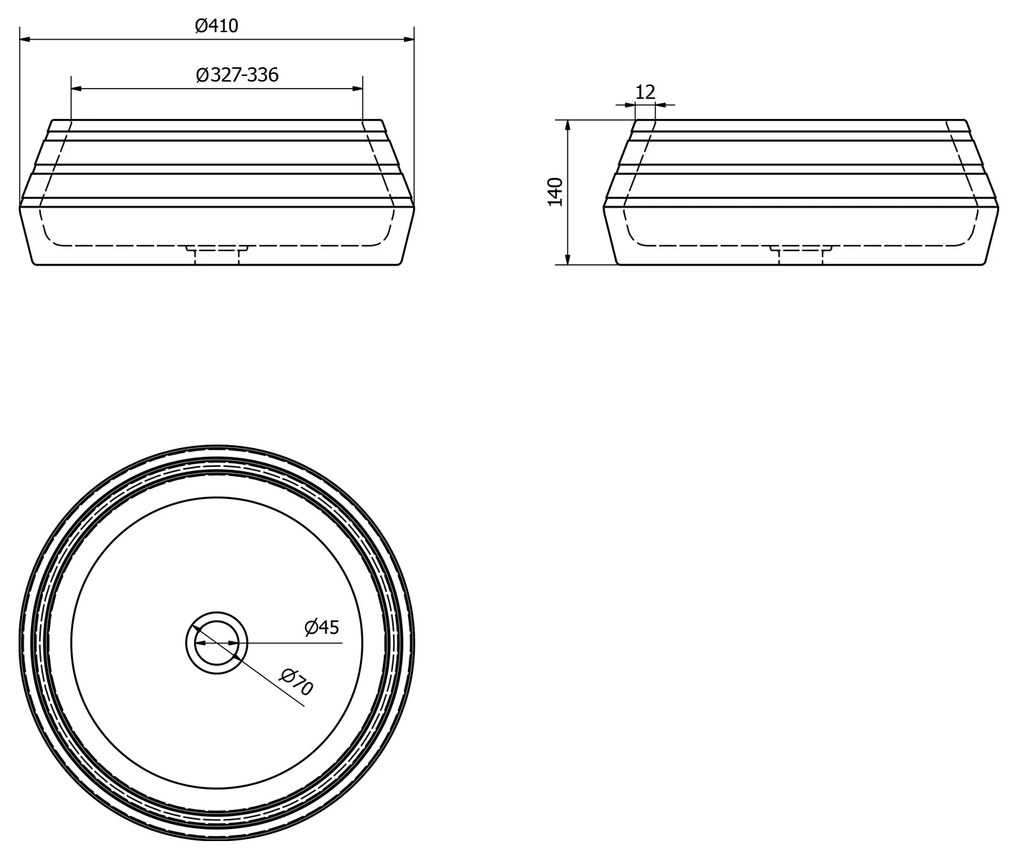 Sapho, PRIORI keramické umyvadlo, průměr 41cm, 15cm, černá/kámen, PI021