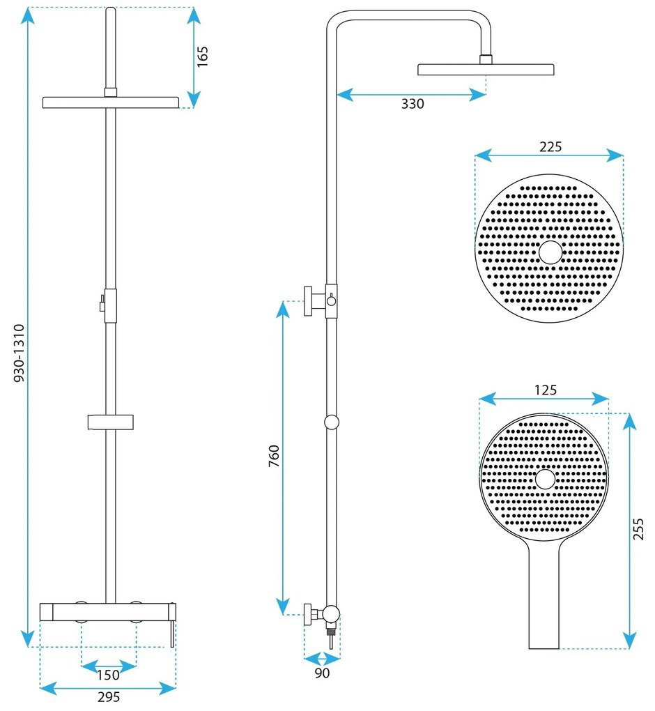 Rea Foss, sprchový set s ruční a hlavovou sprchou, broušená ocel, REA-P5646