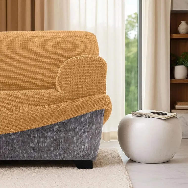 Super strečové potahy RUBINIA zlatá rohová sedačka (š. 340 - 540 cm)