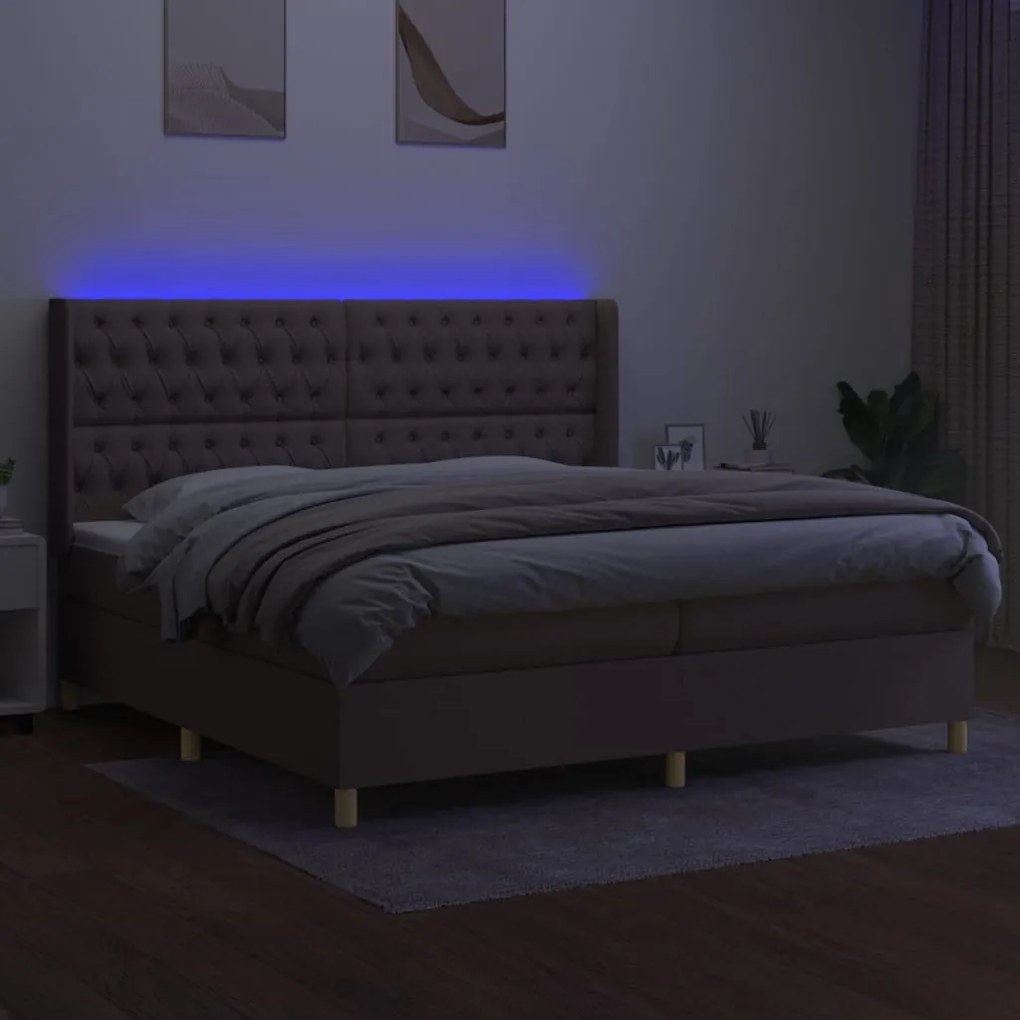 Box spring postel s matrací a LED taupe 200x200 cm textil 3139145
