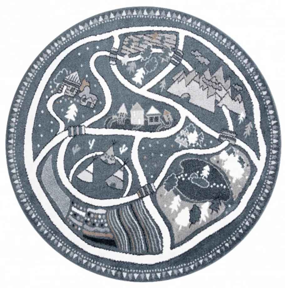 Dětský kusový koberec Vesnička šedomodrý kruh, Velikosti 200cm