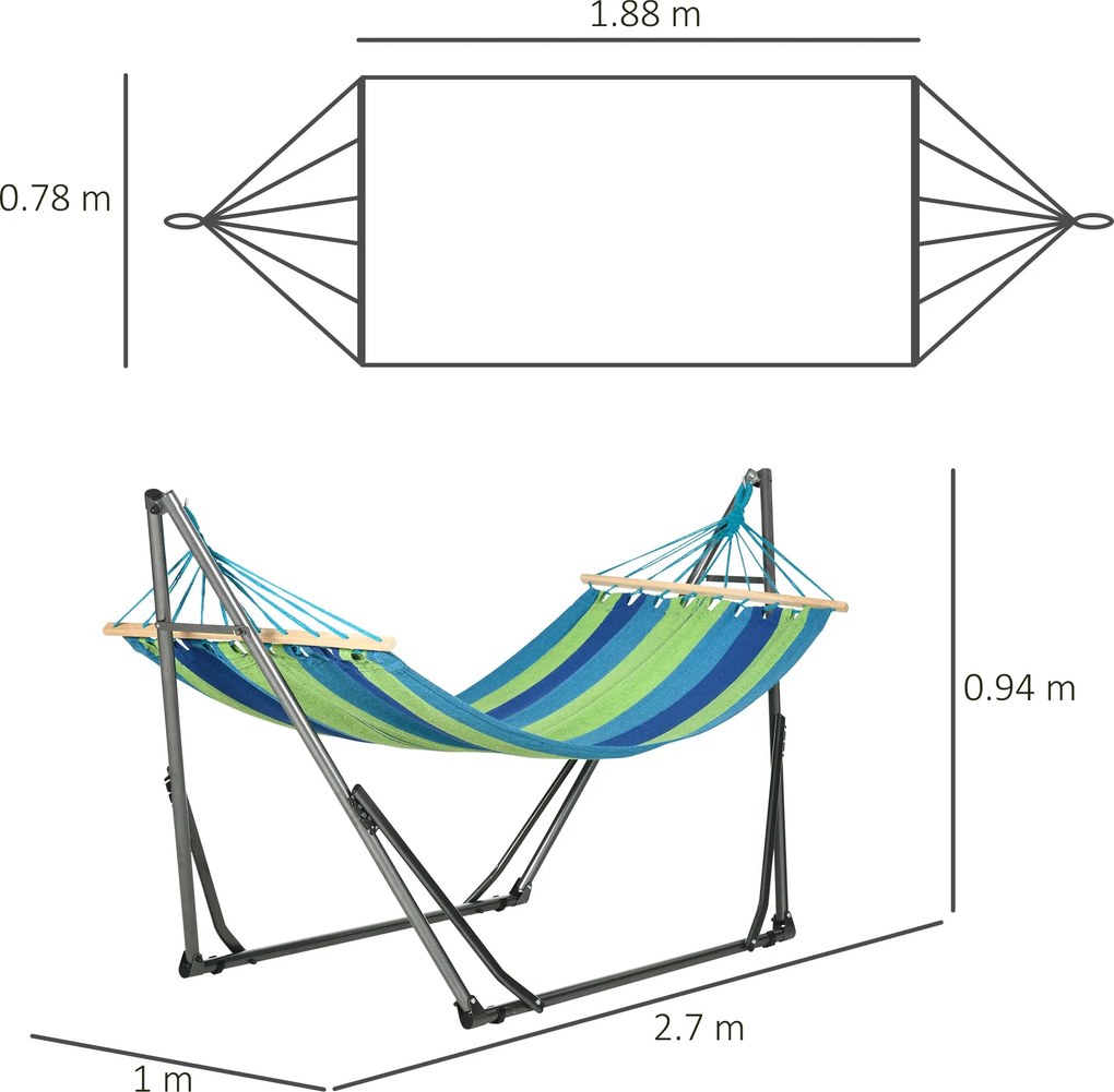 Outsunny Samostatný skládací stojan na hamaku, bavlněná hamaka a ocelová konstrukce, max. nosnost 120 kg, 270x100x94 cm