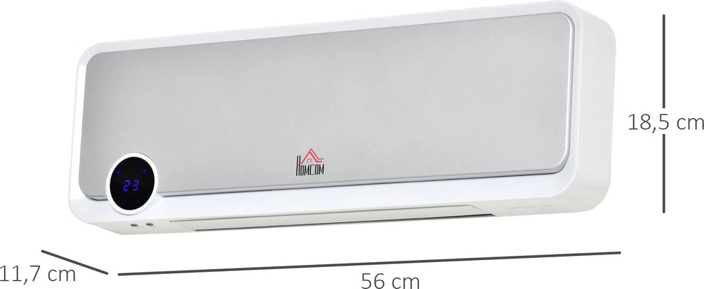 HOMCOM Topný ventilátor na stěnu 2000W s dálkovým ovládáním, 3 režimy provozu, LED displej, 12hodinový časovač 820-252V90