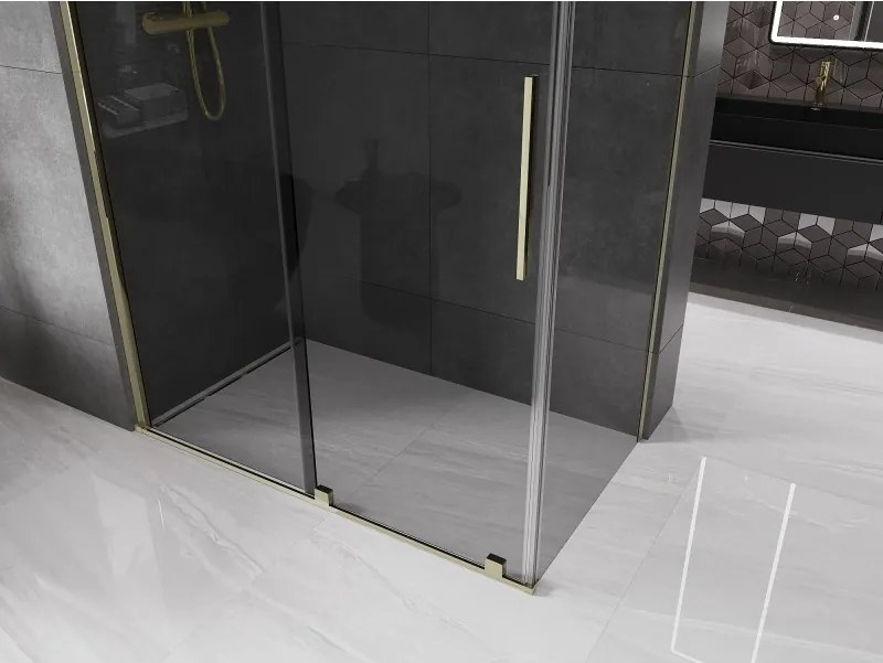 Mexen Velar, sprchový kout s posuvnými dveřmi 160 x 75 cm, 8mm šedé sklo, zlatá lesklá, 871-160-075-41-50