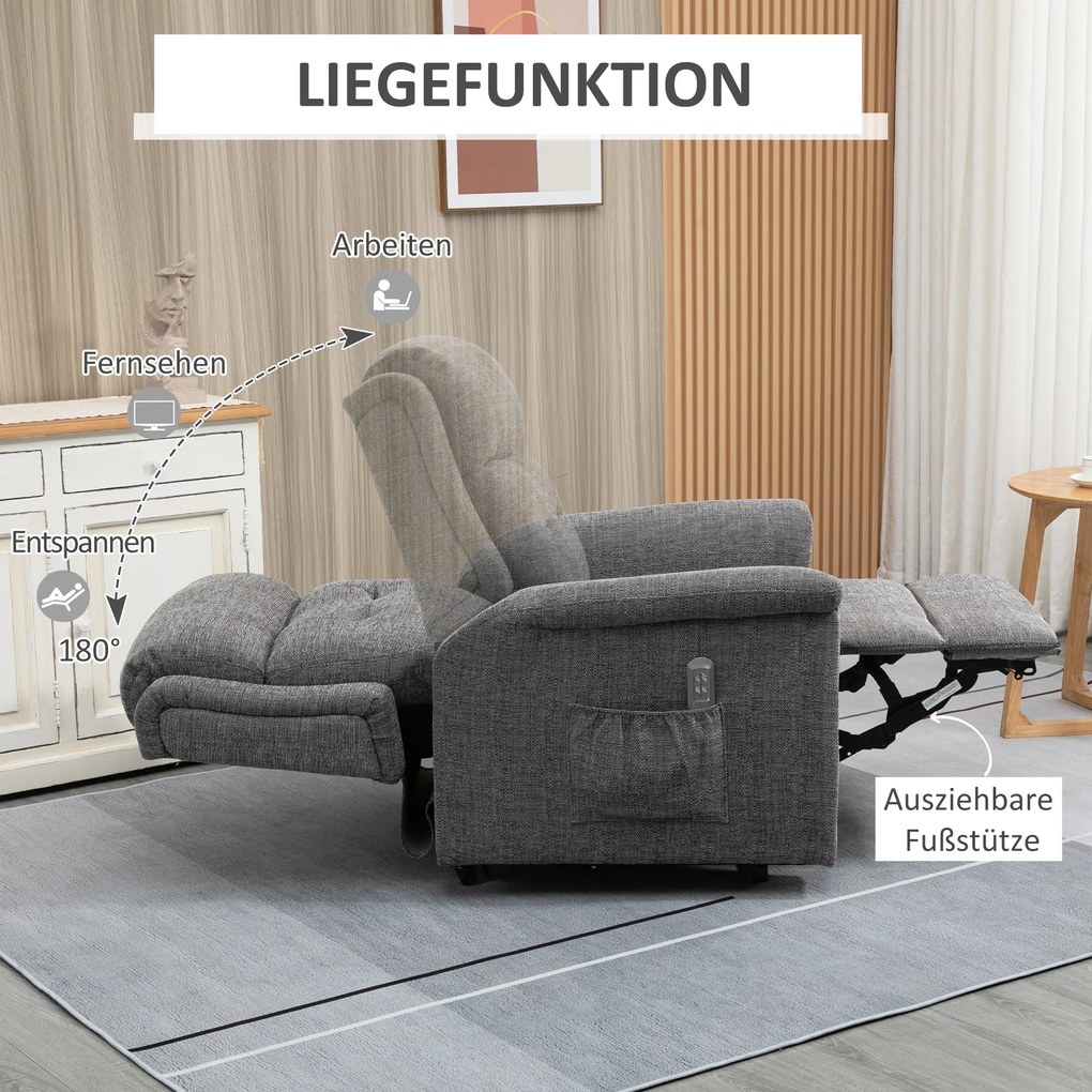 HOMCOM elektrické křeslo stojící, nosnost do 170 kg, TV křeslo, polohovací křeslo, křeslo pro seniory, šedé 89x96x108cm