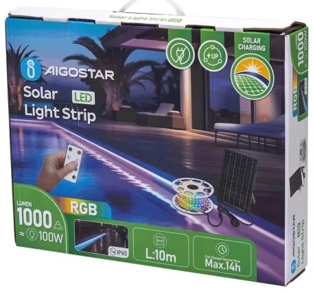 Aigostar - LED RGB Stmívatelný solární pásek LED/10W/3,2V 10 m IP65 + DO