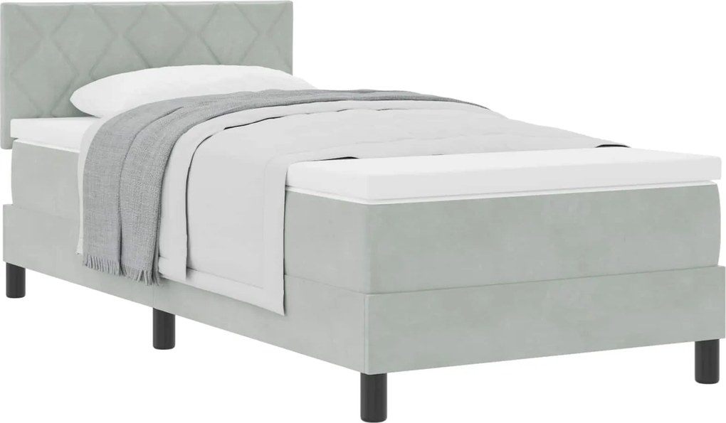 Postel s boxspringem s čelo Světle šedá 90 x 190 cm samet 3339206