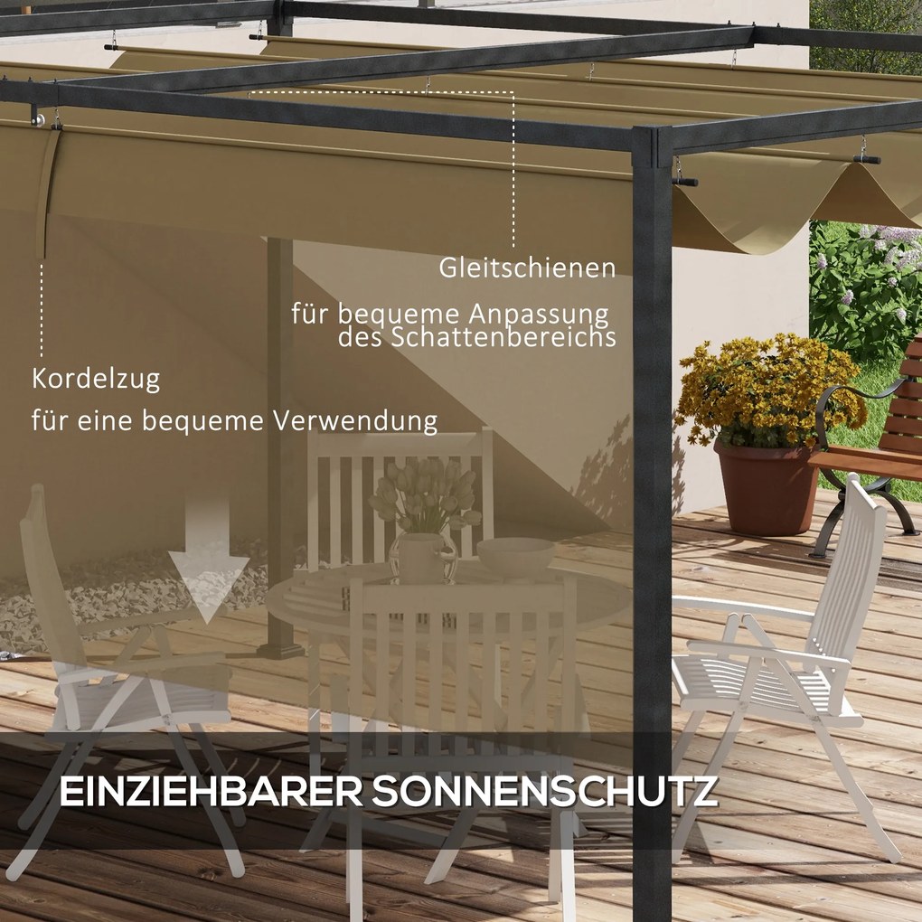 Pergola, Robuster Sonnenschutz für Garten, Balkon, Terrasse, aus Metall und Kunststoff, UV- und wasserabweisend, Khaki