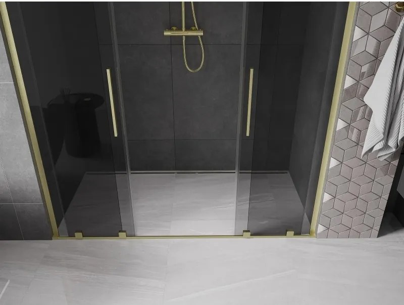 Mexen Velar L Duo, posuvné sprchové dveře do otvoru 200 cm, 8mm šedé sklo, zlatá matná, 871-200-003-42-55