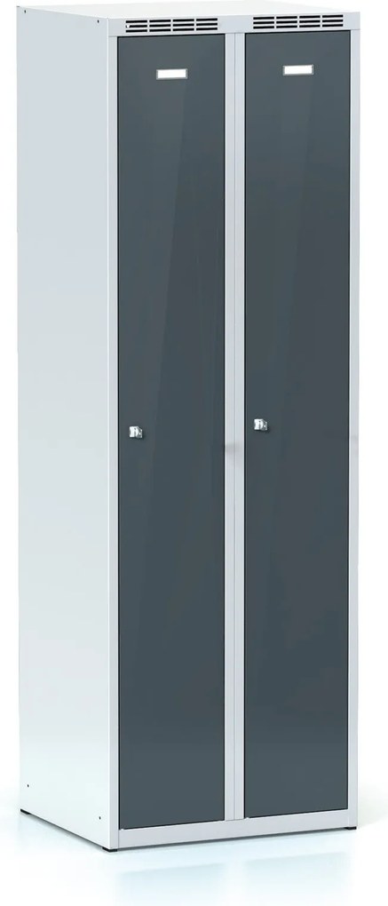 Kovová šatní skříňka S7, 2 oddíly, 1800 x 600 x 500 mm, demont, otočný zámek, grafitové dveře
