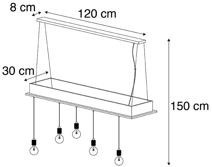 Rustikální závěsné svítidlo černé se dřevem 5-světlo - Flair