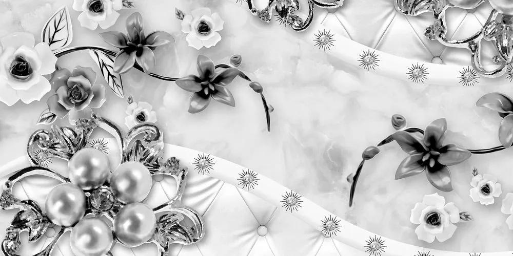 Obraz luxusní květinové šperky v černobílém provedení Varianta: 100x50