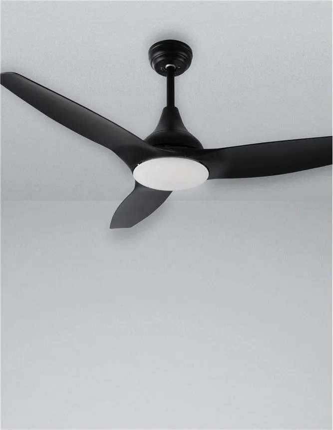 NV 5267302 Stropní ventilátor se světlem SAMOA tělo z oceli matná černá a sklo 3ABS černé listy LED 18W 3000K - NOVA LUCE