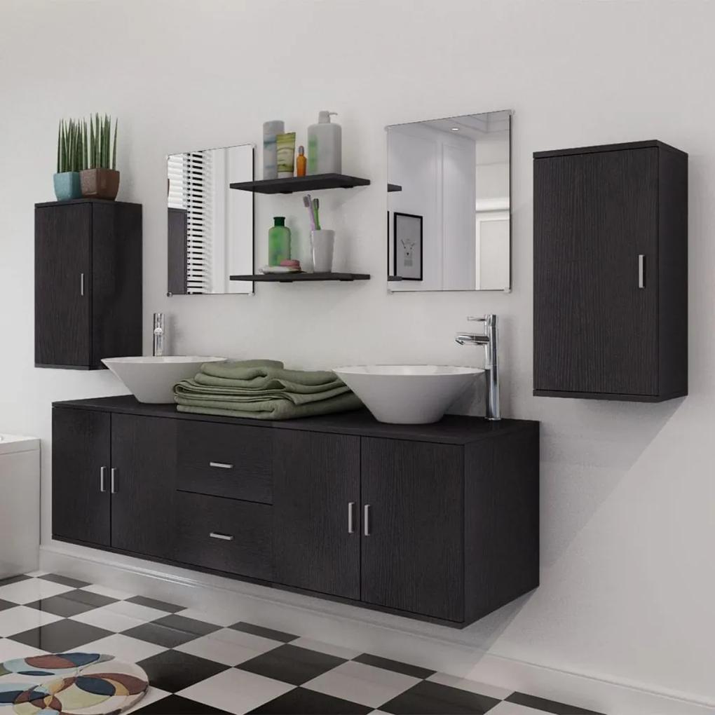 Set koupelnového nábytku - 11kusový - s umyvadlem a baterií | černý