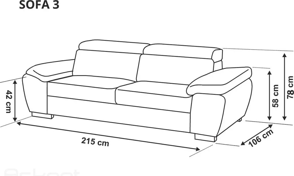 Rosso: Pohovka 3M šedá
