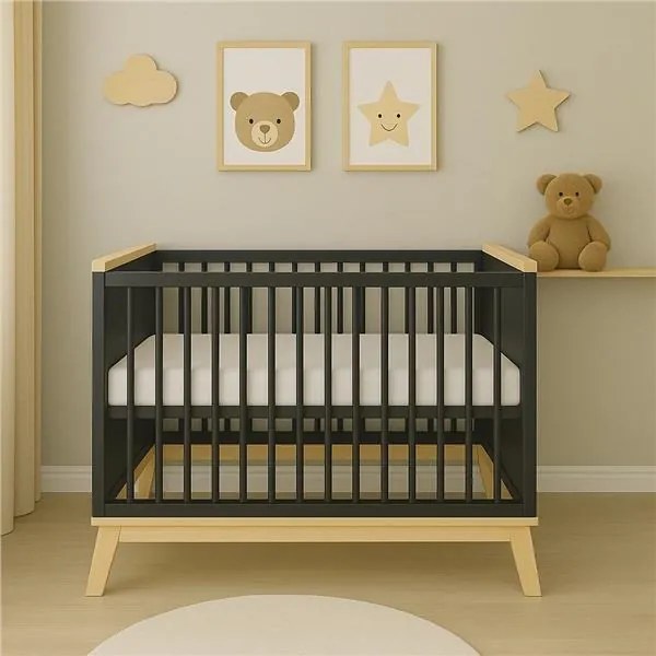 Dětská postýlka se zábranou New Baby MARCUS 120x60 cm grafit/přírodní