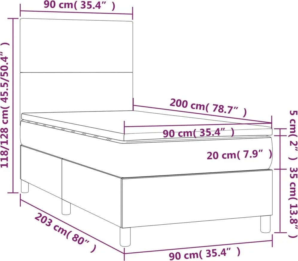 vidaXL Box spring postel s matrací 90x200 cm samet [3142886] Barva: Růžová