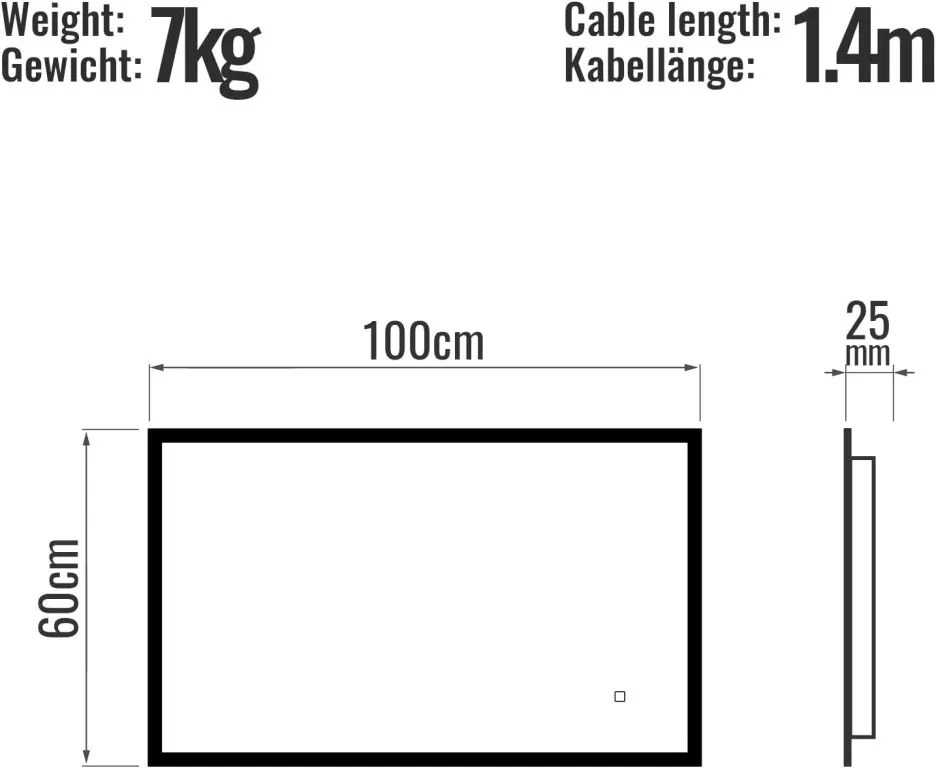 Aquamarin Koupelnové zrcadlo s LED osvětlením, 100 x 60 cm