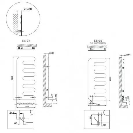 Cordivari E.Sign - Designový radiátor, 1220x520 mm, bílá lesklá 3540806100210 R01