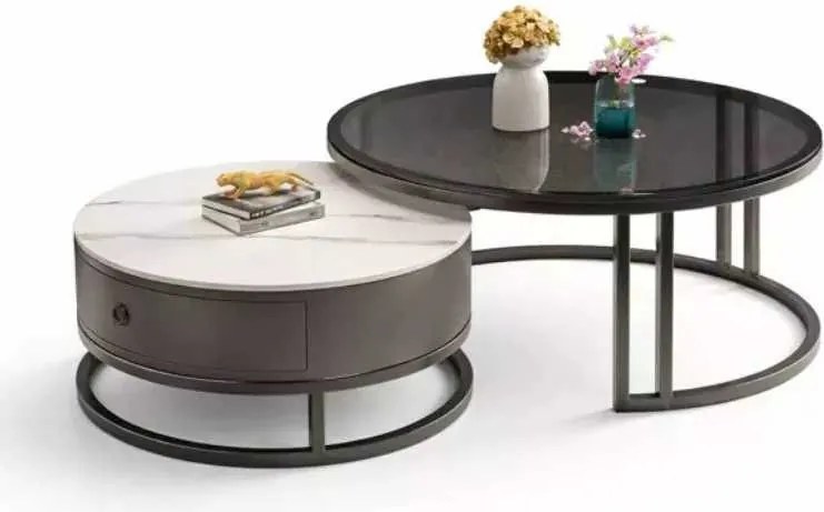 LuxuryForm DESIGN Konferenční stolek AMARO 80 / 60 cm – bílý mramor / sklo (set 2 ks)