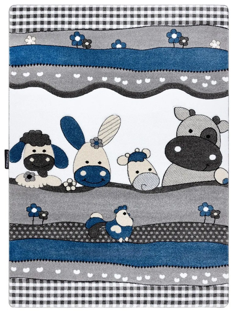 Dywany Łuszczów, Dětský kusový koberec Petit Farm animals blue, 140x190, modrá, dětský pokoj