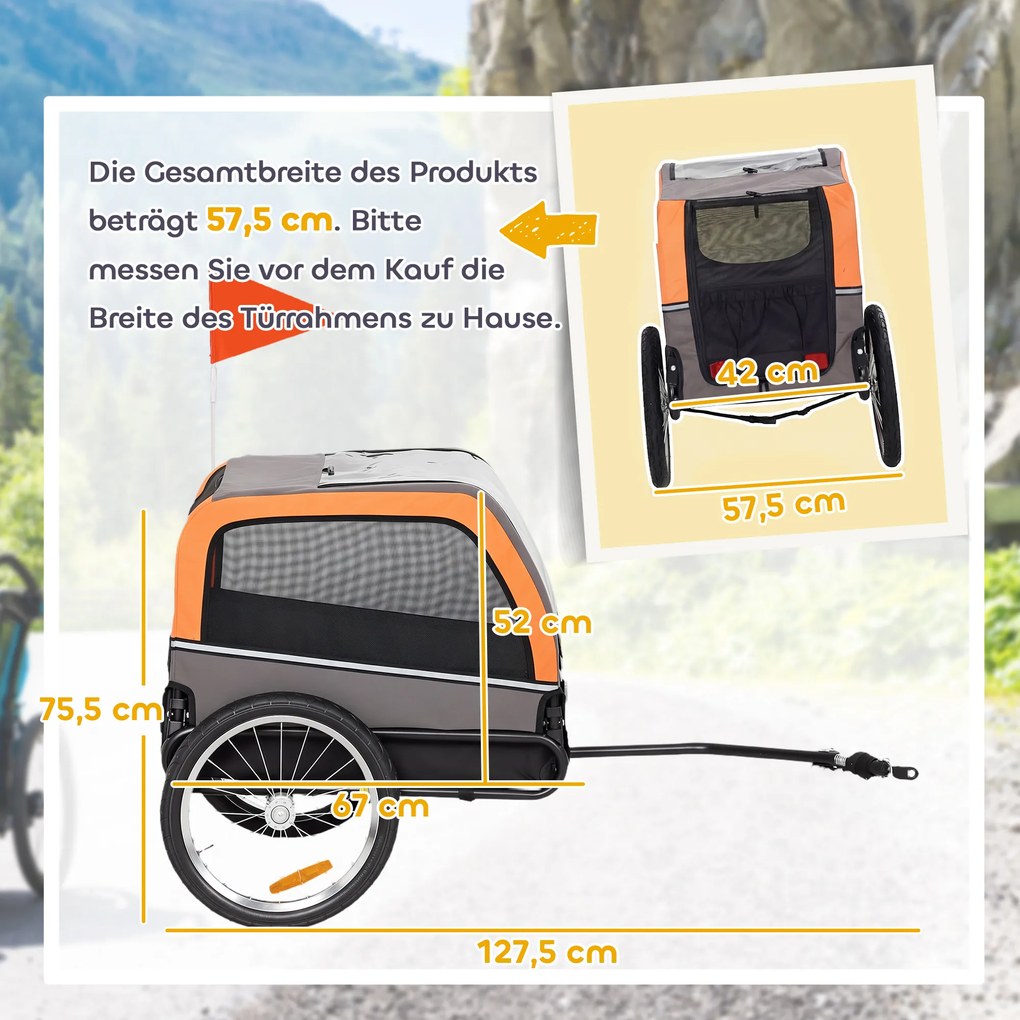 PawHut Přívěs pro psy Skládací přívěs na kolo s bezpečnostními odrazkami pro malé středně velké psy do 20 kg Oranžový