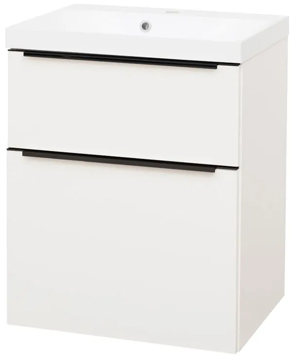 Mereo Mereo, Mailo, koupelnová skříňka s umyvadlem z litého mramoru 61 cm, bílá, dub, antracit, CN540MB