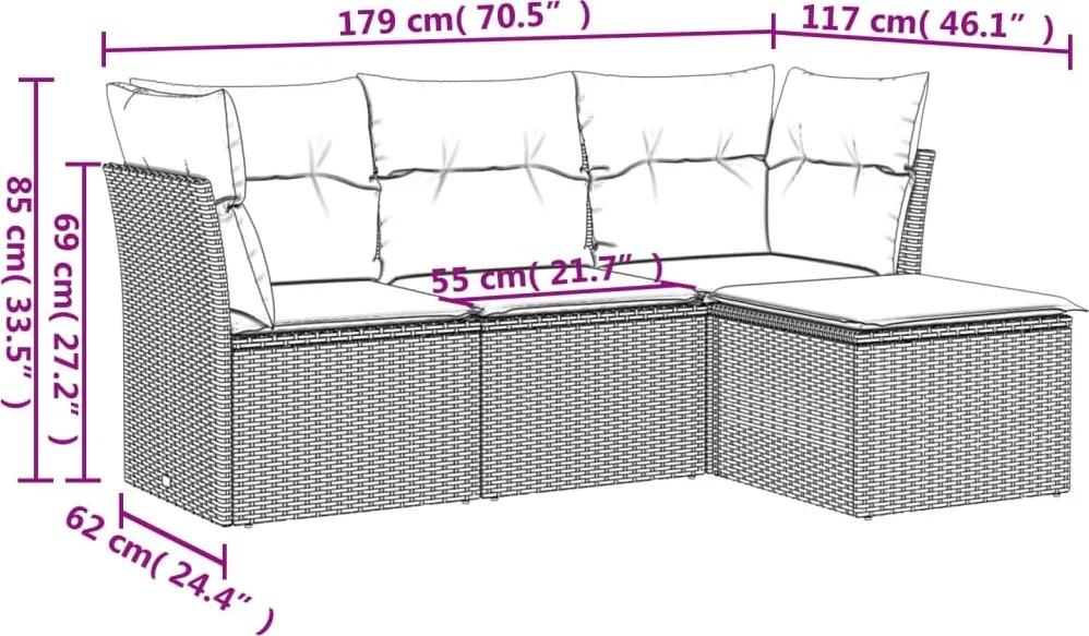 vidaXL 4dílná zahradní sedací souprava s poduškami polyratan [3249379] Barva: Šedá