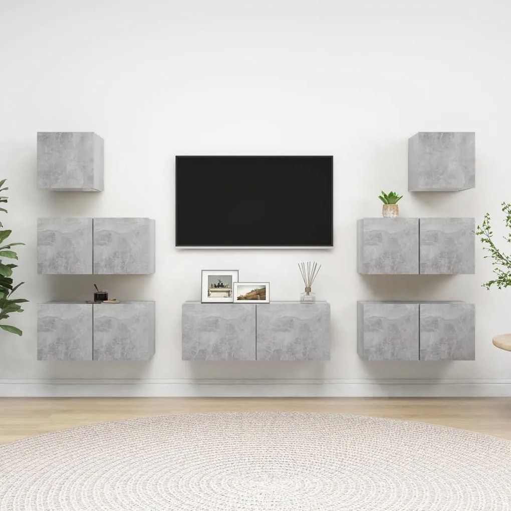 7dílný set TV skříněk betonově šedý kompozitní dřevo 3079132
