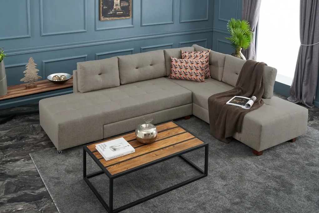 Hanah Home Rozkládací rohová pohovka MANAMA 282 cm béžová pravý roh 825BLC2546